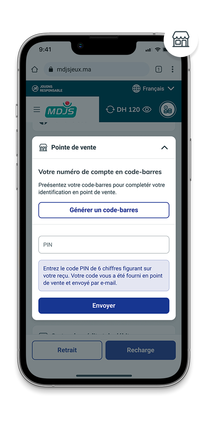 Aide pour Recharger Votre Compte | Cote et Sport Maroc